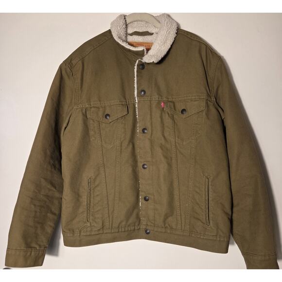 Levi's | Jackets & Coats | Levis Jacket Mens L Drab Green Denim Sherpa ...